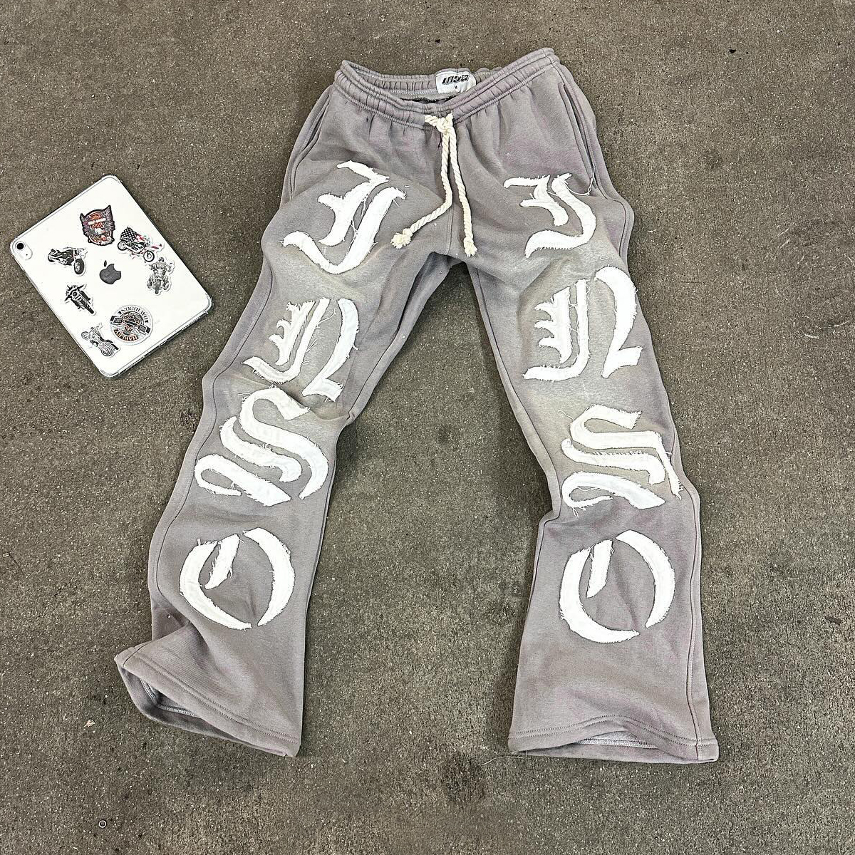 Vintage Applique Lettering Casual Pants