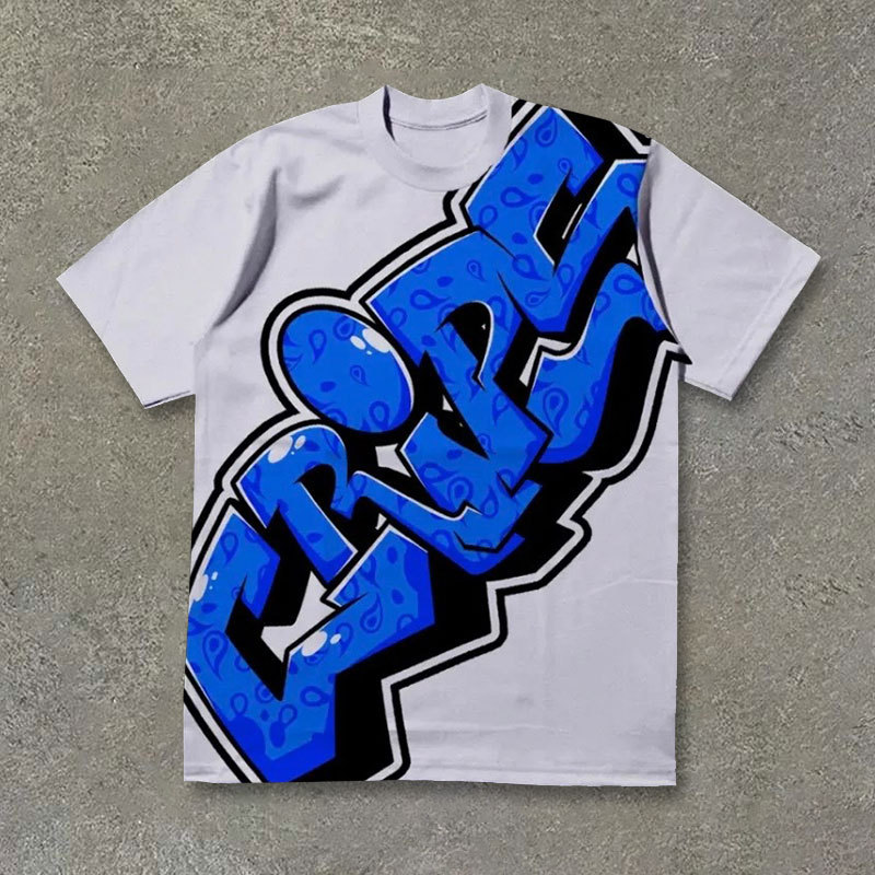 Street Hip Hop Style Graffiti Crips Print T-shirt