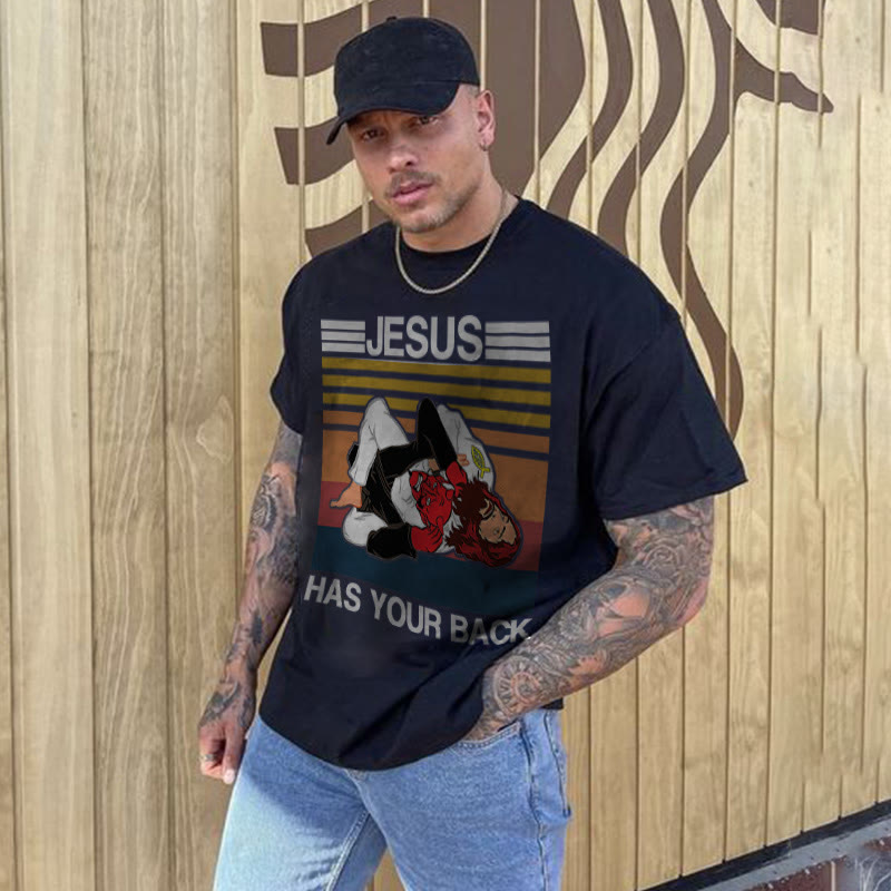 Jesus Has Your Back Print Short Sleeve T-shirt