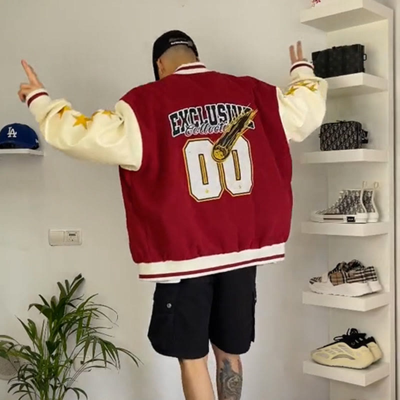 Mens Casual Vintage Exclusive Print Varsity Jacket