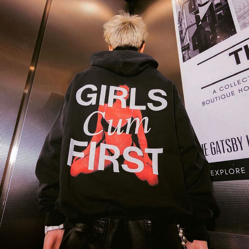 Girls Cum First Print Mens Hoodie