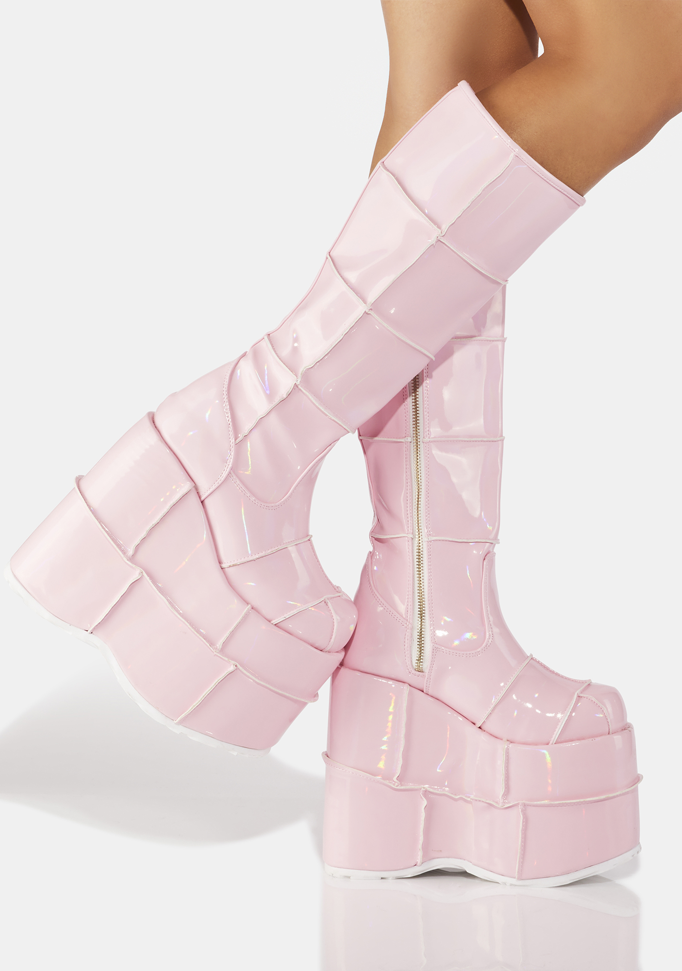 Pink Patent Stack Platform Boots
