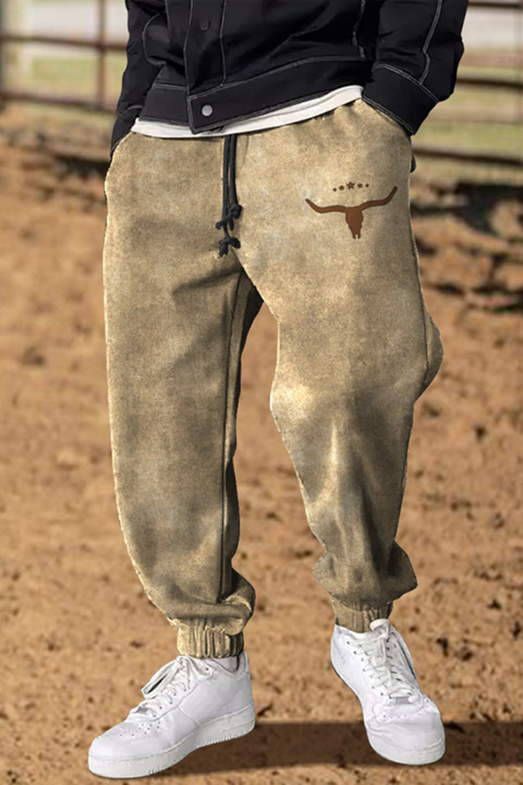 Retro Minimalist Western Style Bull Head Sweatpants