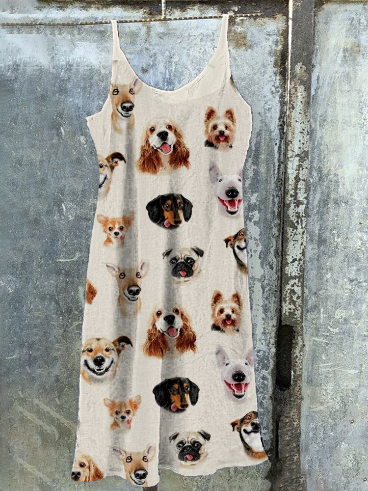 Hippie Vintage Print Slip Midi Dress