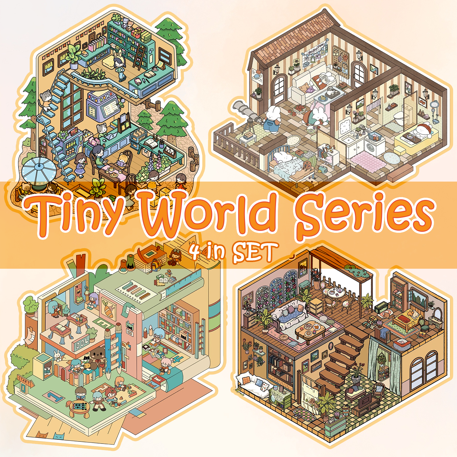 Tiny World Series DIY 3D Sticker Collection - 4 Cute Miniature Scenes ...