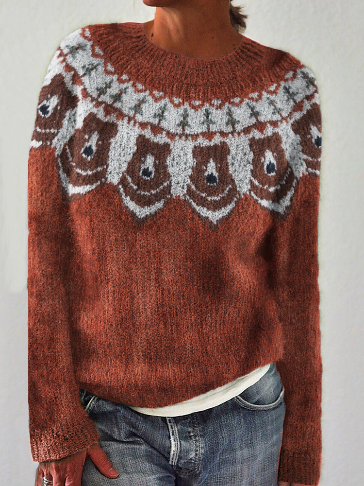 Forest Bear Inspired Cozy Knit Yoke Sweater