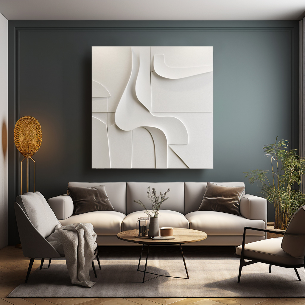 Large Original White Canvas Art, Hand-Crafted 3D Textured Abstract Wal