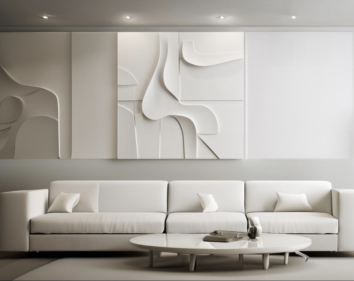 Large Original White Canvas Art, Hand-Crafted 3D Textured Abstract Wal