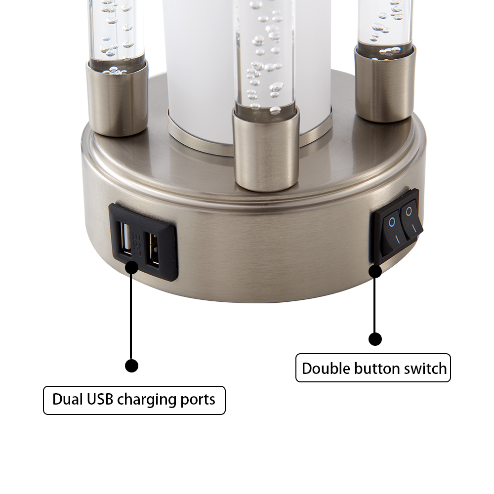 Fusion Crystal Table Lamps w. Night Light & USB Charging Port
