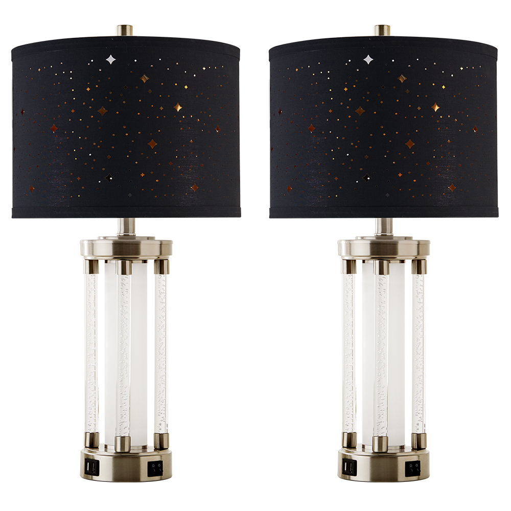 Fusion Crystal Table Lamps w. Night Light & USB Charging Port