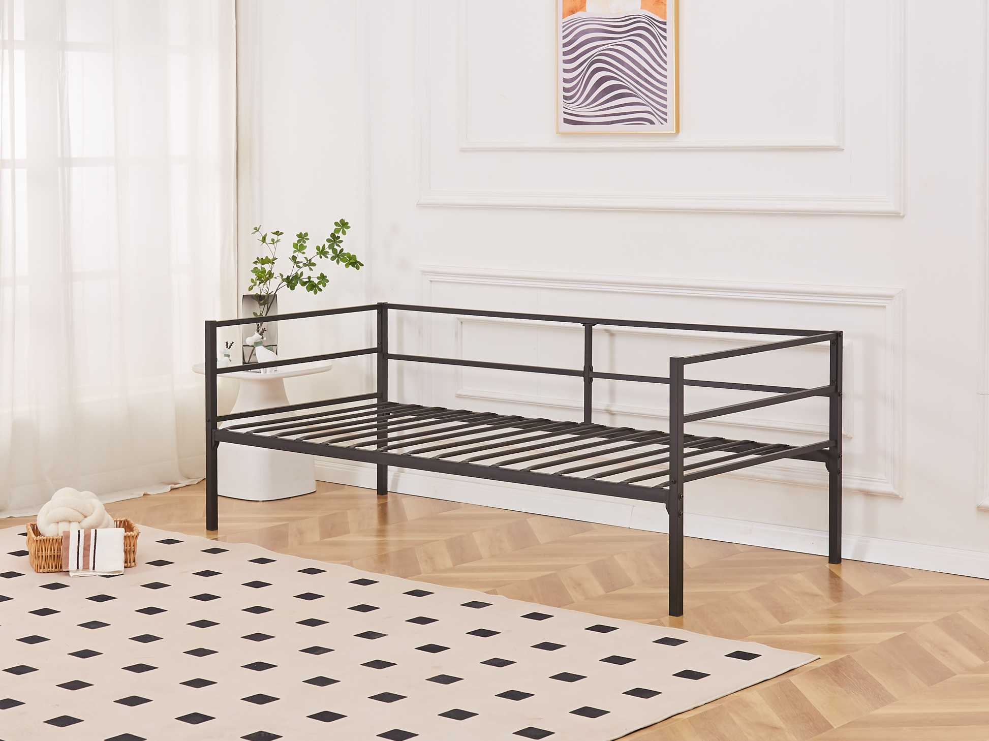 Catton Minimalistic Black Metal Day Bed Frame with Trundle | Crazy ...