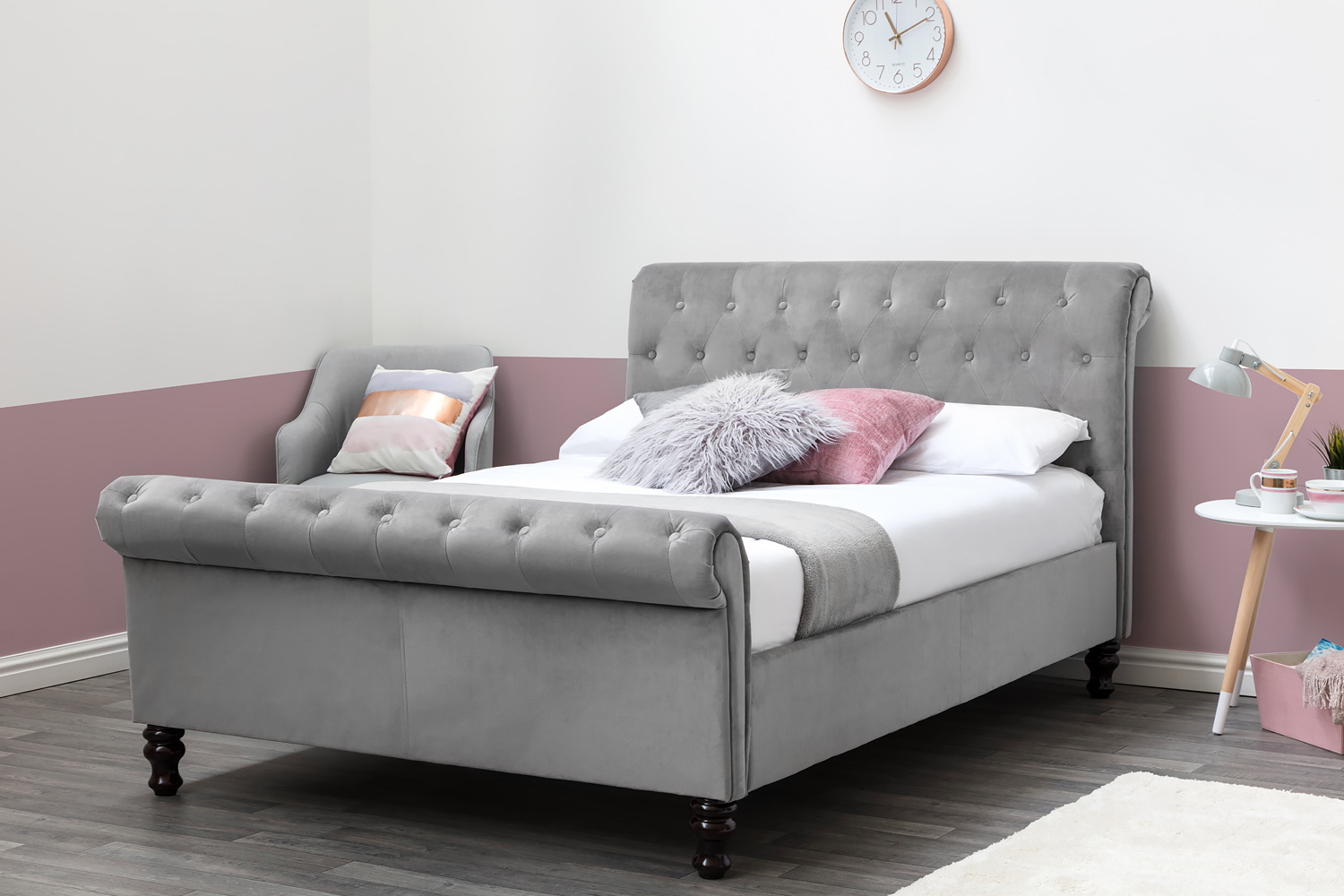 Lambeth Grey Velvet Ottoman Sleigh Bed | Crazy Price Beds UK