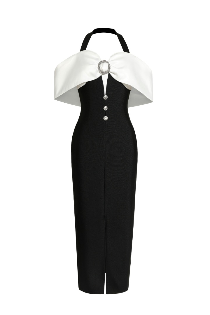 Rowena Ruched Mesh Bandage Midi Dress - Black – Bellabarnett