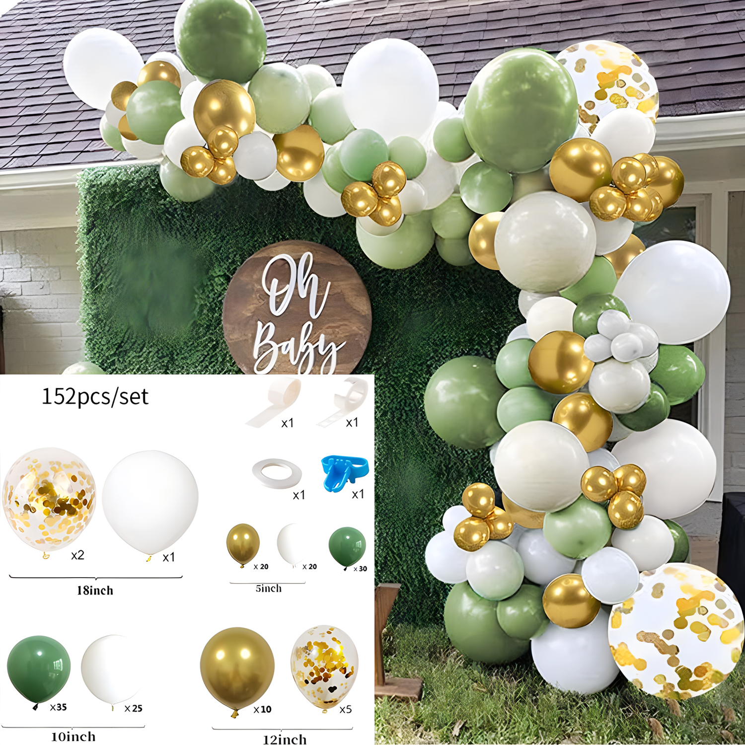 152PCS Olive Green Balloon Garland Balloon Arch Kit Birthday 152PCS Olive Green Balloon Garland Balloon Arch Kit Birthday