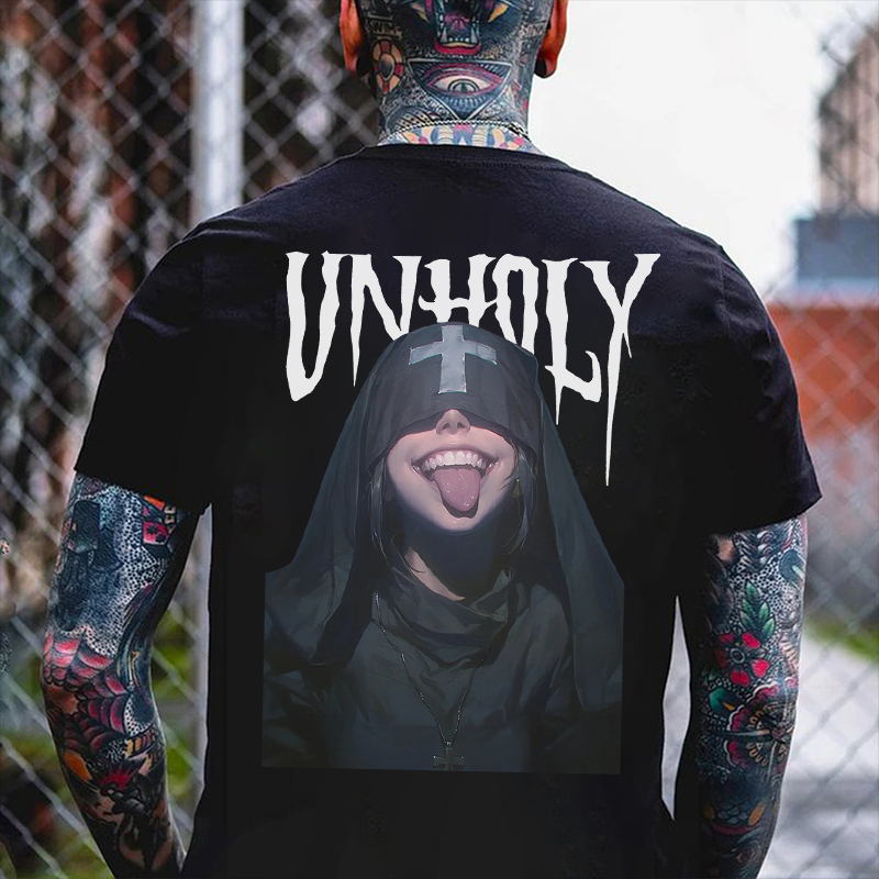 UNHOLY Nun Sticking Out Tongue Print Men's T-Shirt – gomotoshine