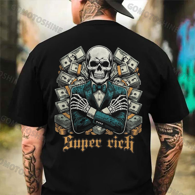 SUPER RICH Skeleton&Money Print Men's T-Shirt – gomotoshine