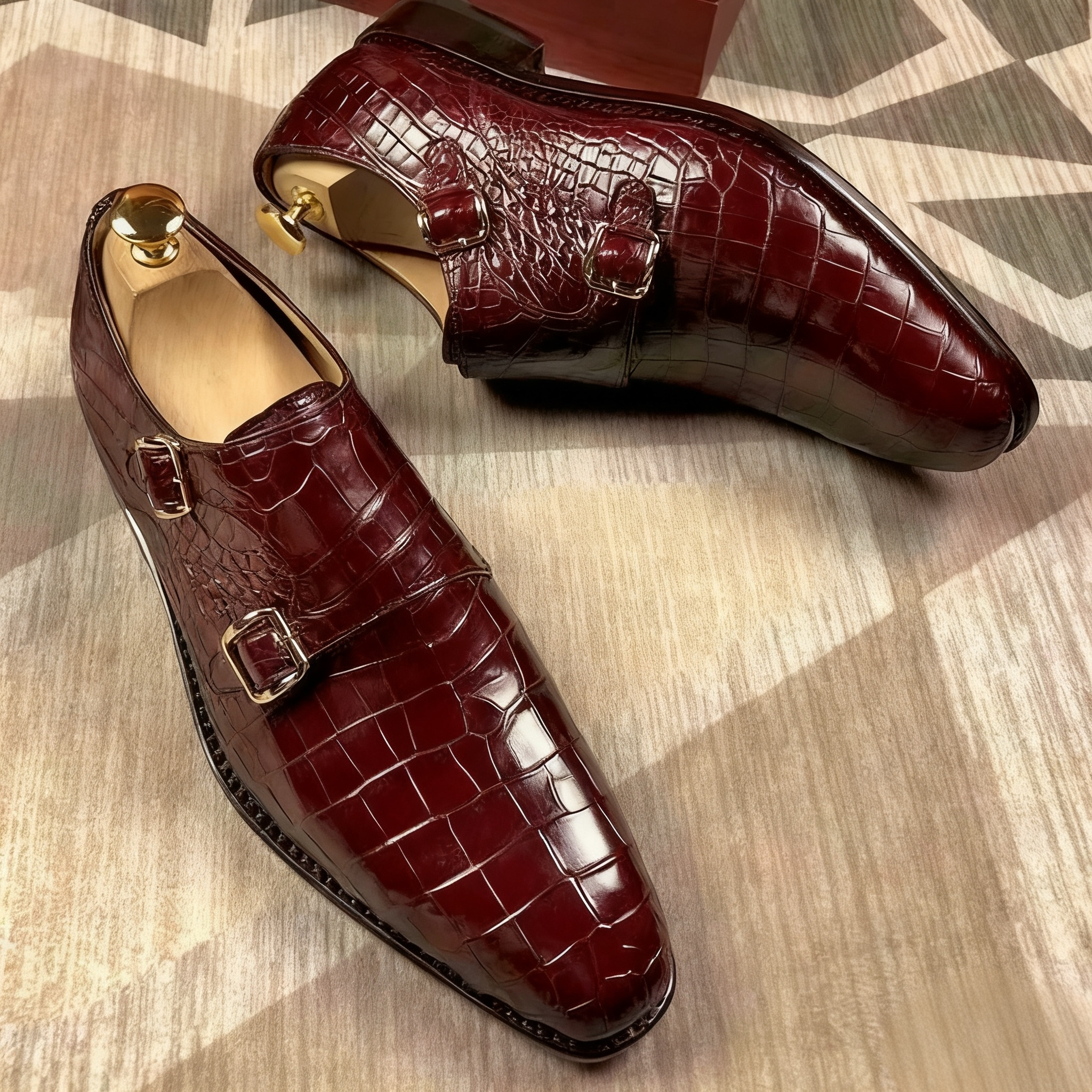 Croc-Texture Double Monk Straps Shoes for Men | colinshoes