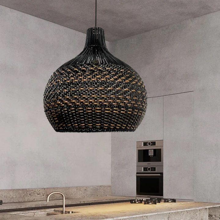 Royal Noble Black Rattan Pendant Light Fixture Dining Room Lampshade