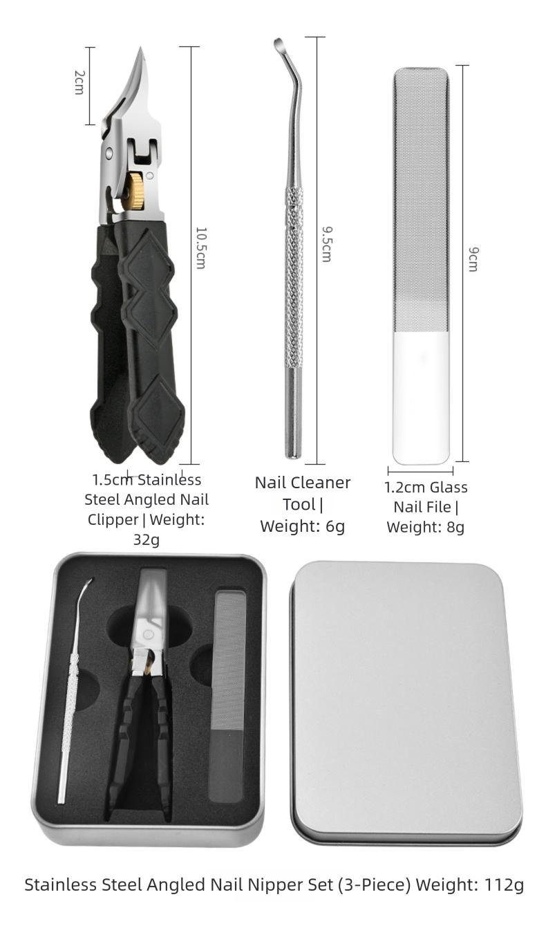 Black Anti-Slip Grip Gear Lock Nail Clipper Set with Ultra-Sharp Tips ...
