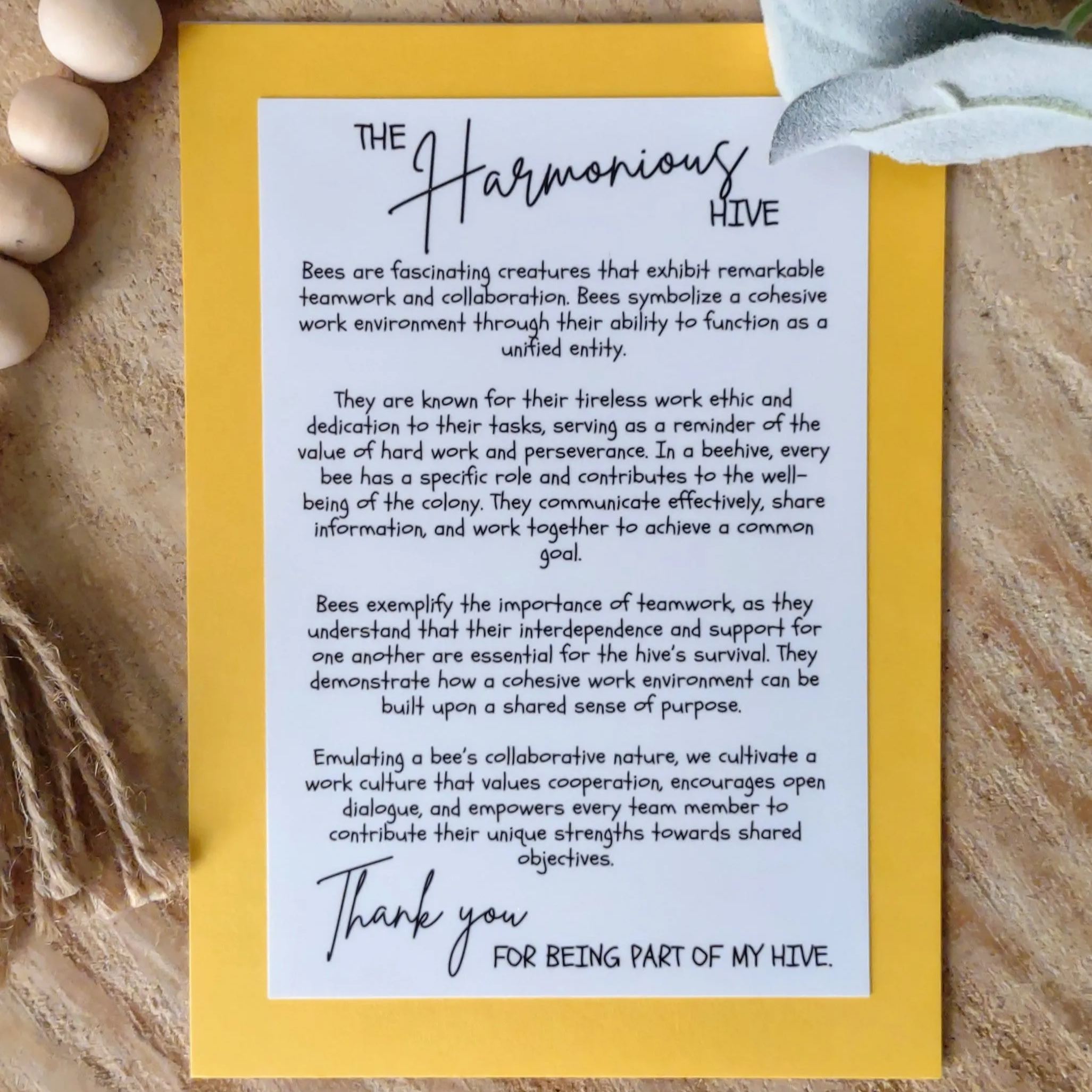 The Harmonious Hive Story Charm-Teamwork/Co-Worker Ornament