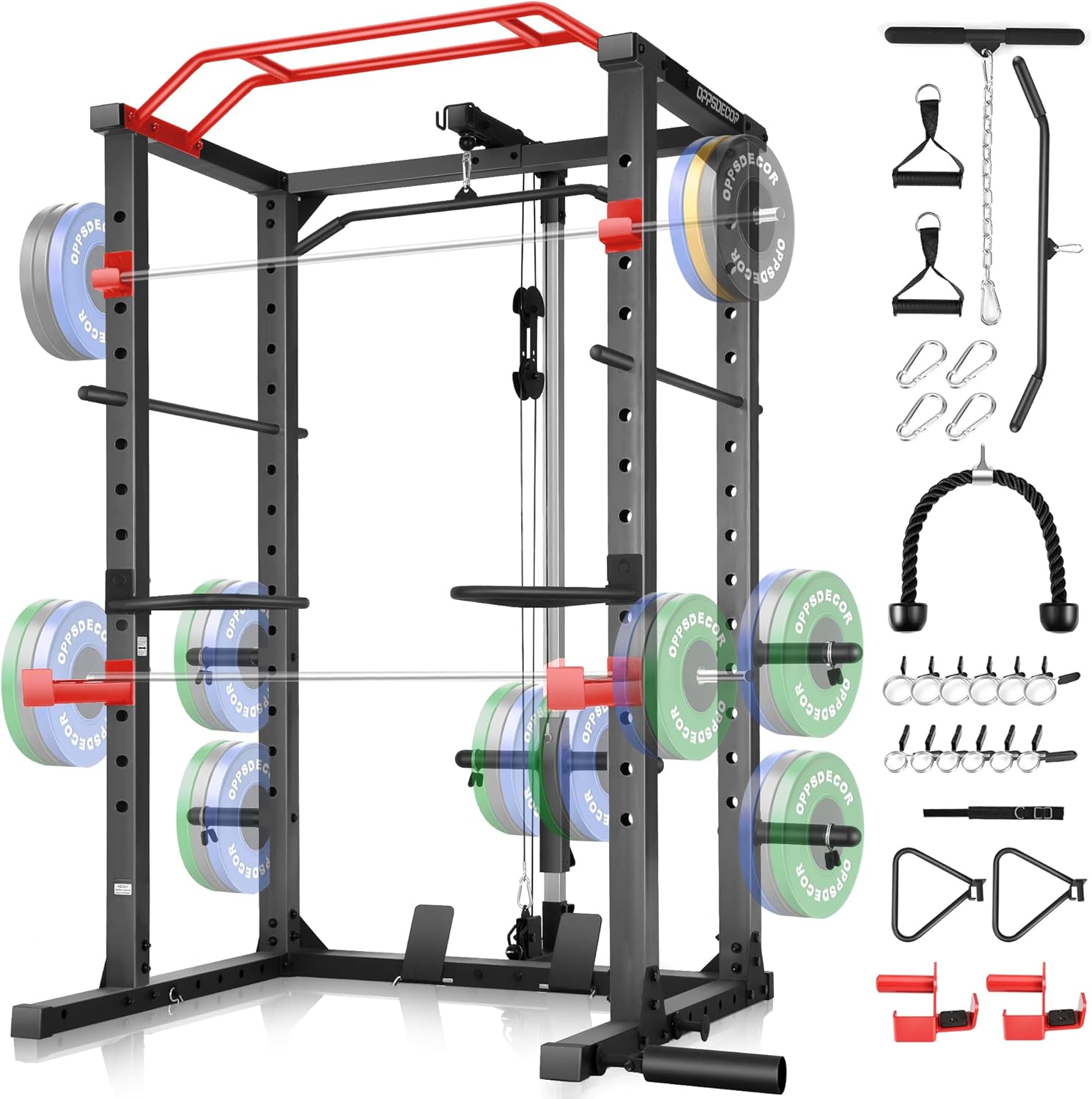 OPPSDECOR Power Cage, Multi-Function Power Rack with Adjustable Cable
