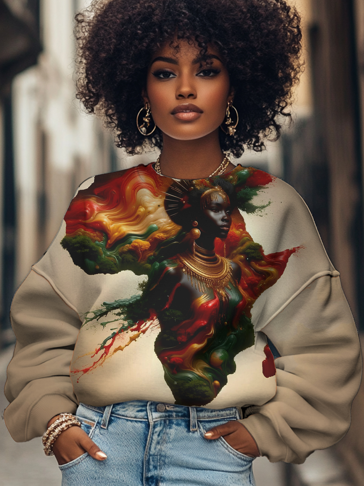 Women's African Map Black Female Art Print Cozy Sweatshirt