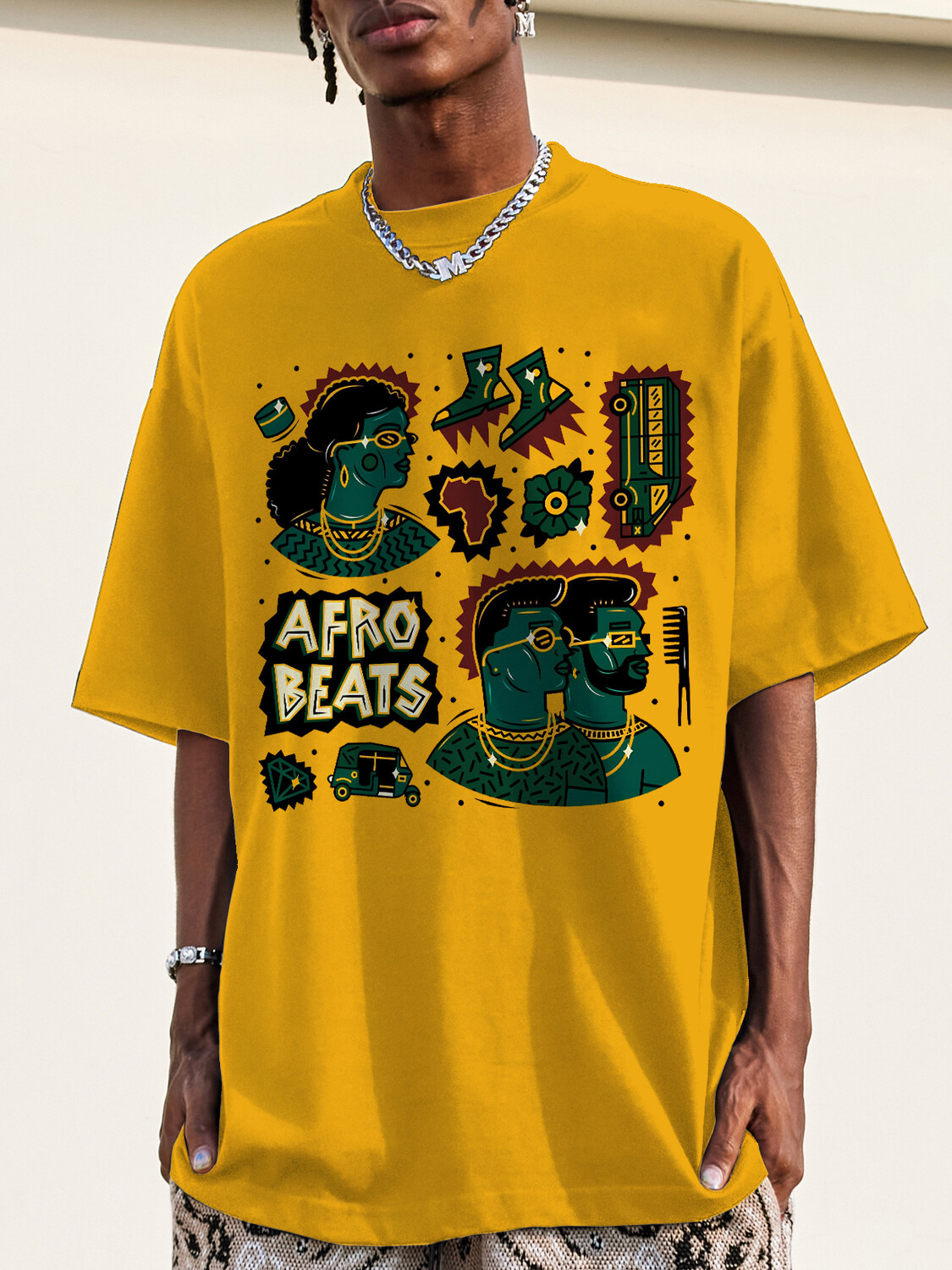 Men's Afro Beats Print Cotton Casual T-Shirt