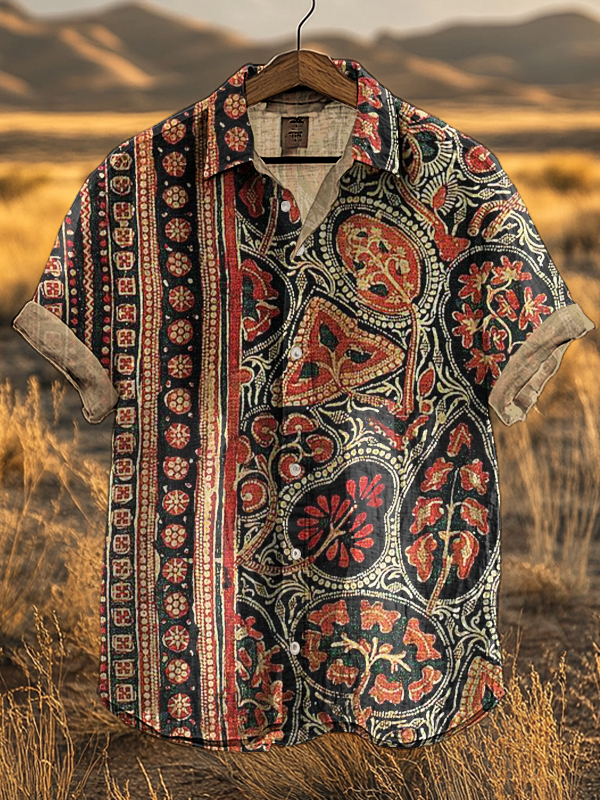 Men's Abstract Leaf Tribe Ethnic Pattern Short Sleeve Shirt – Styleame