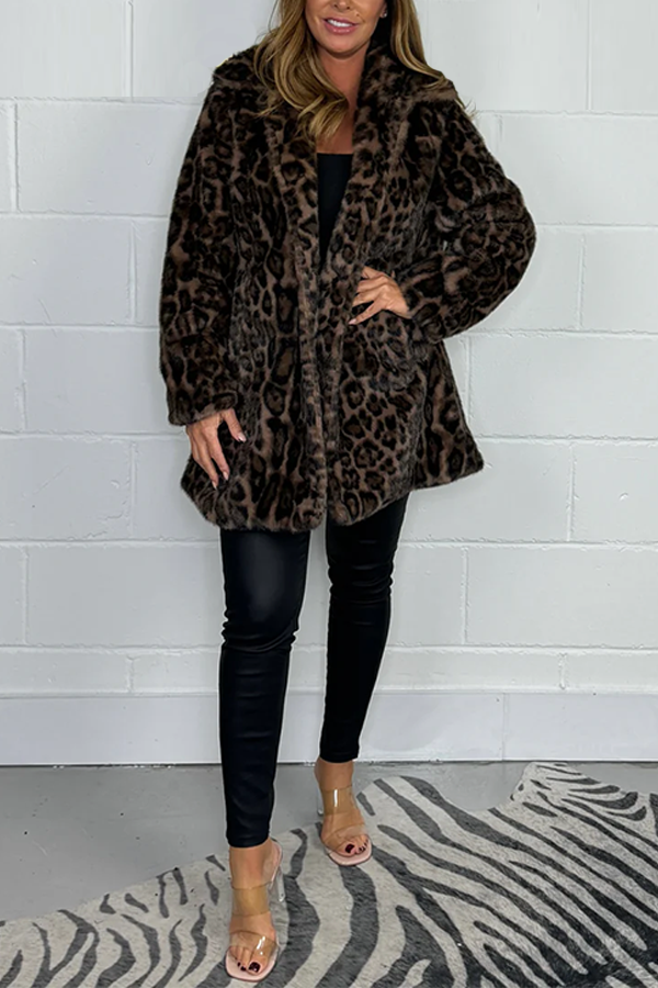 Leopard Print Faux Fur Coat