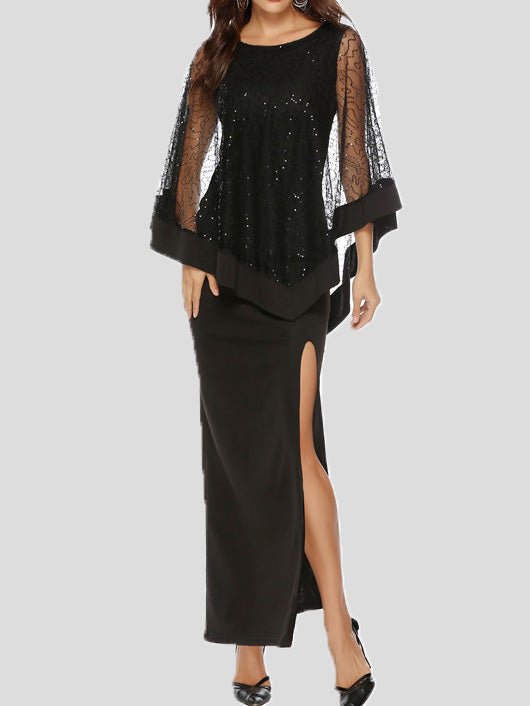 Lenny Mesh Panel Slim Fit High Slit Dress