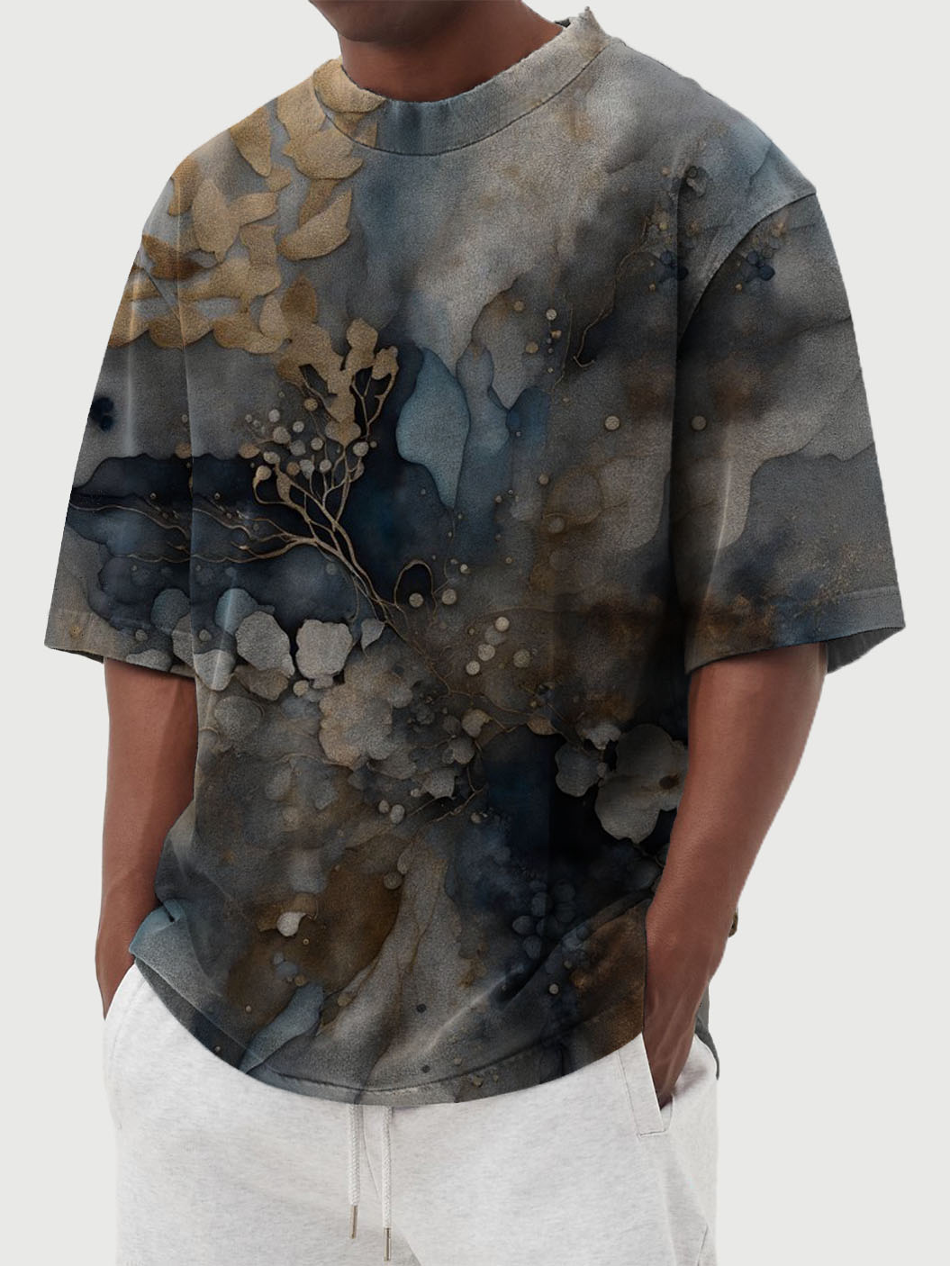 Men's Retro Gold Plated Line Print Short Sleeve T-Shirt