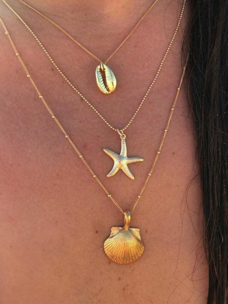 Shell Starfish Alloy Pendant Layered Necklace