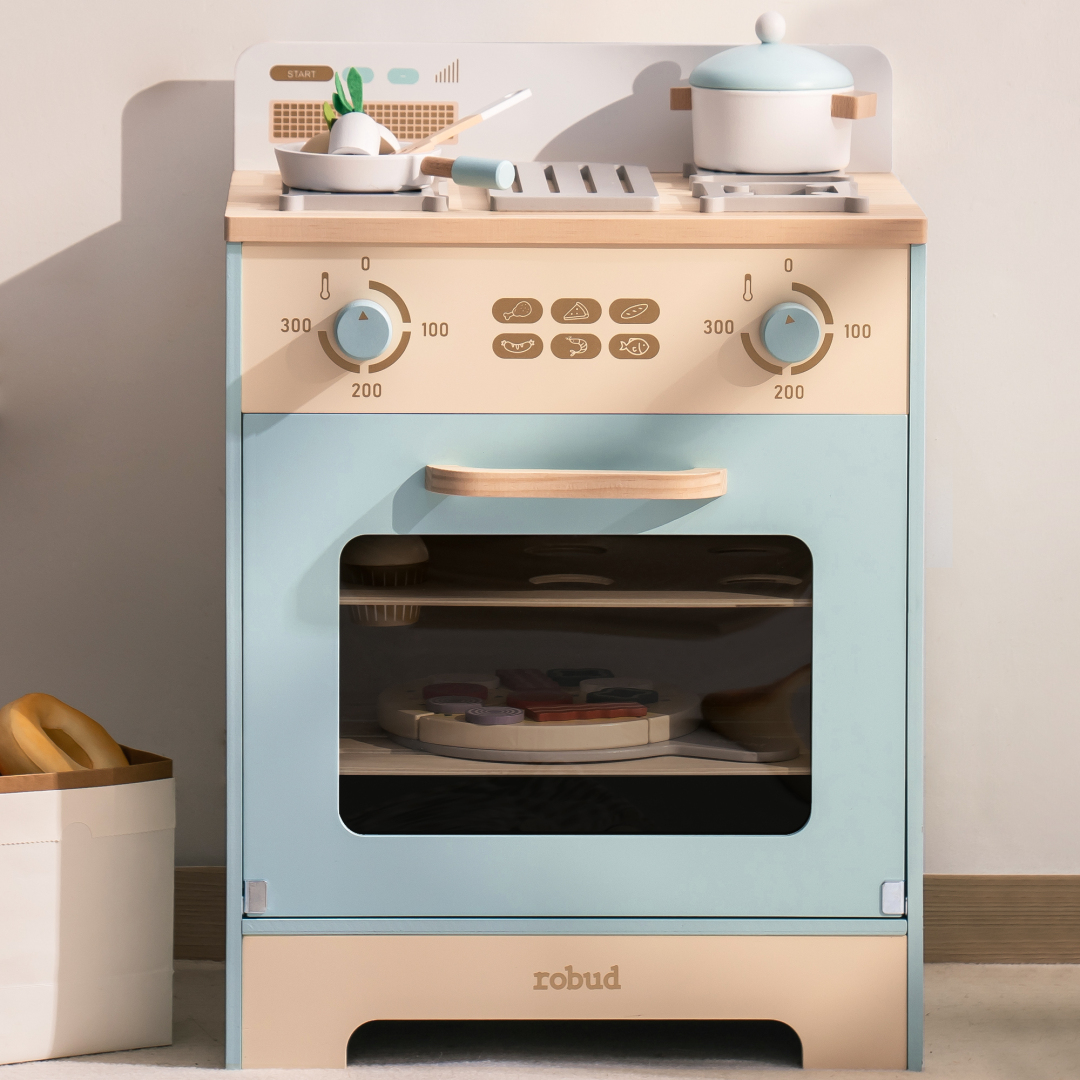 ROBUD Wooden Toy Kitchen Oven Playset | Montessori Pretend Play Kitchen ...