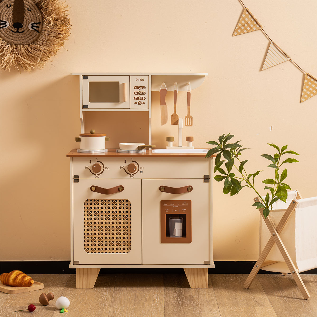ROBUD Kids Kitchen Playset, Mocha Montessori Wooden Play Kitchen with ...