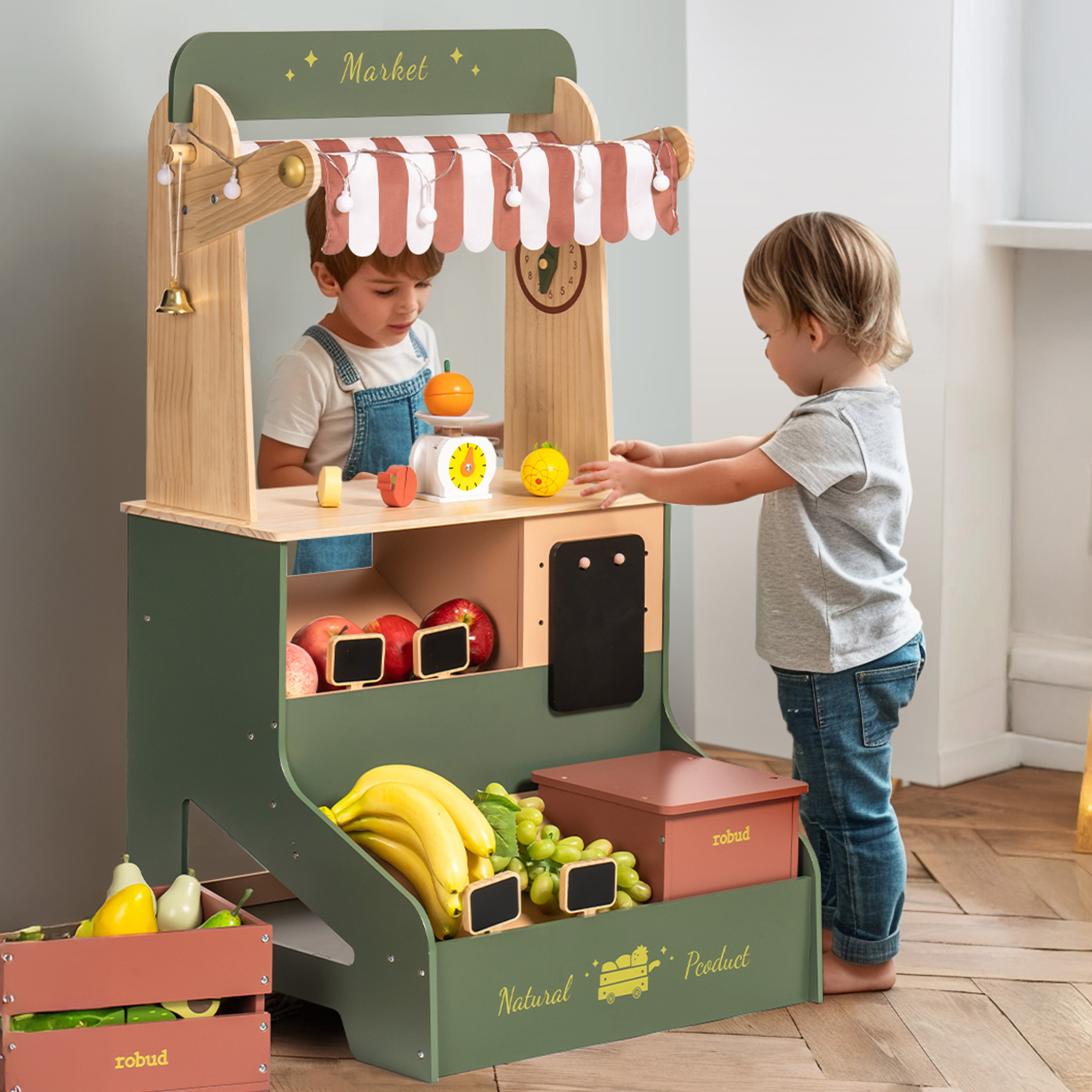 Wooden Grocery Store Playset for Kids | Starlight Market Kitchen ...