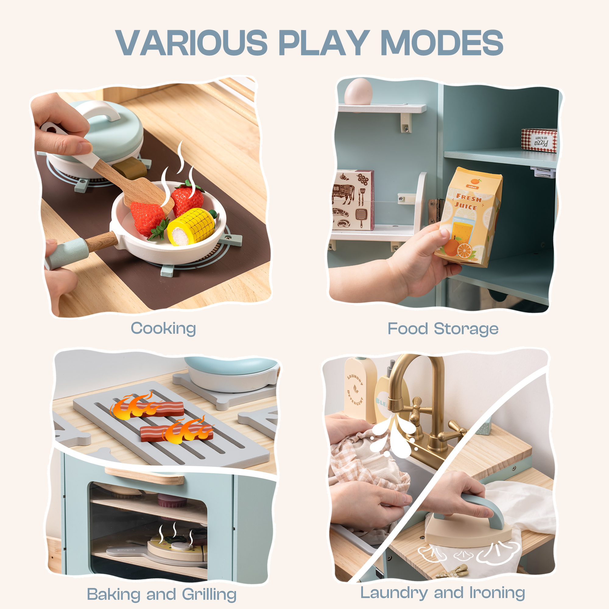 ROBUD Wooden Kids Kitchen PlaySet Seris Green and Gold | Childrens Play ...