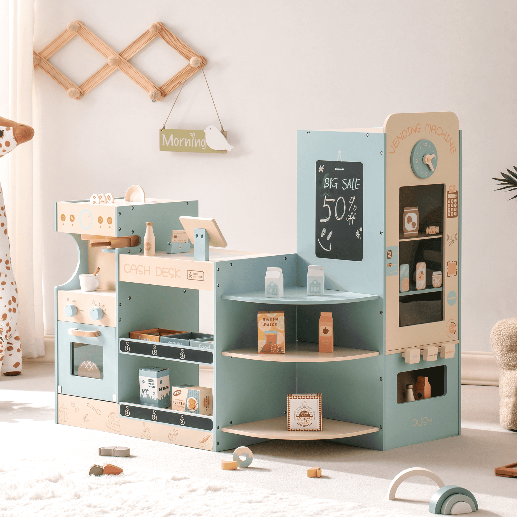 ROBUD Grocery Store Playset, Kids Play Store, Wooden Supermarket ...
