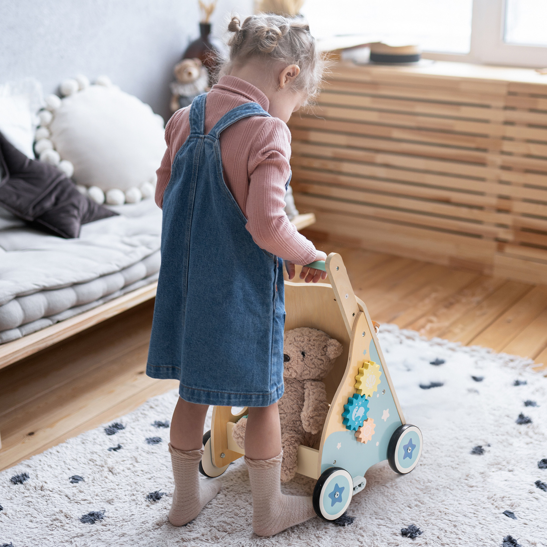 ROBUD Wooden Baby Push Walker Toy | Infant Activity Walker with 6-in-1 ...