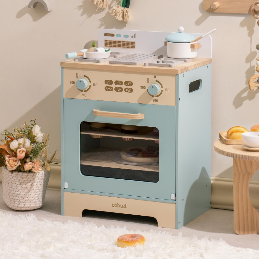 ROBUD Wooden Toy Kitchen Oven Playset | Montessori Pretend Play Kitchen ...