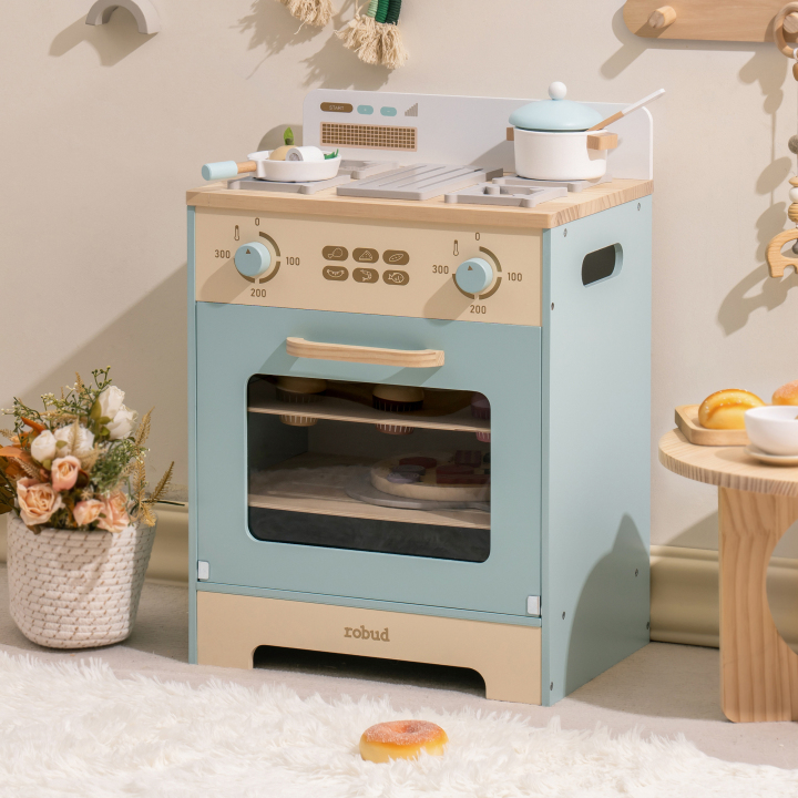 ROBUD Wooden Toy Kitchen Oven Playset | Montessori Pretend Play Kitchen ...