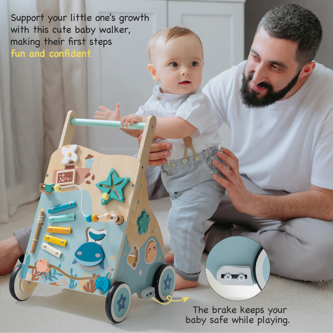 ROBUD Wooden Baby Push Walker Toy | Infant Activity Walker with 6-in-1 ...