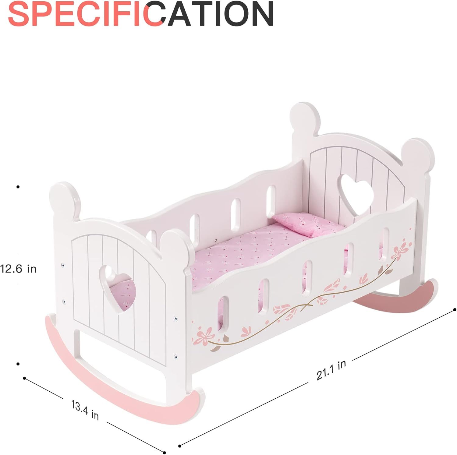 ROBUD Baby Doll Crib Wooden Doll Cradle with Bedding Doll Rocking ...
