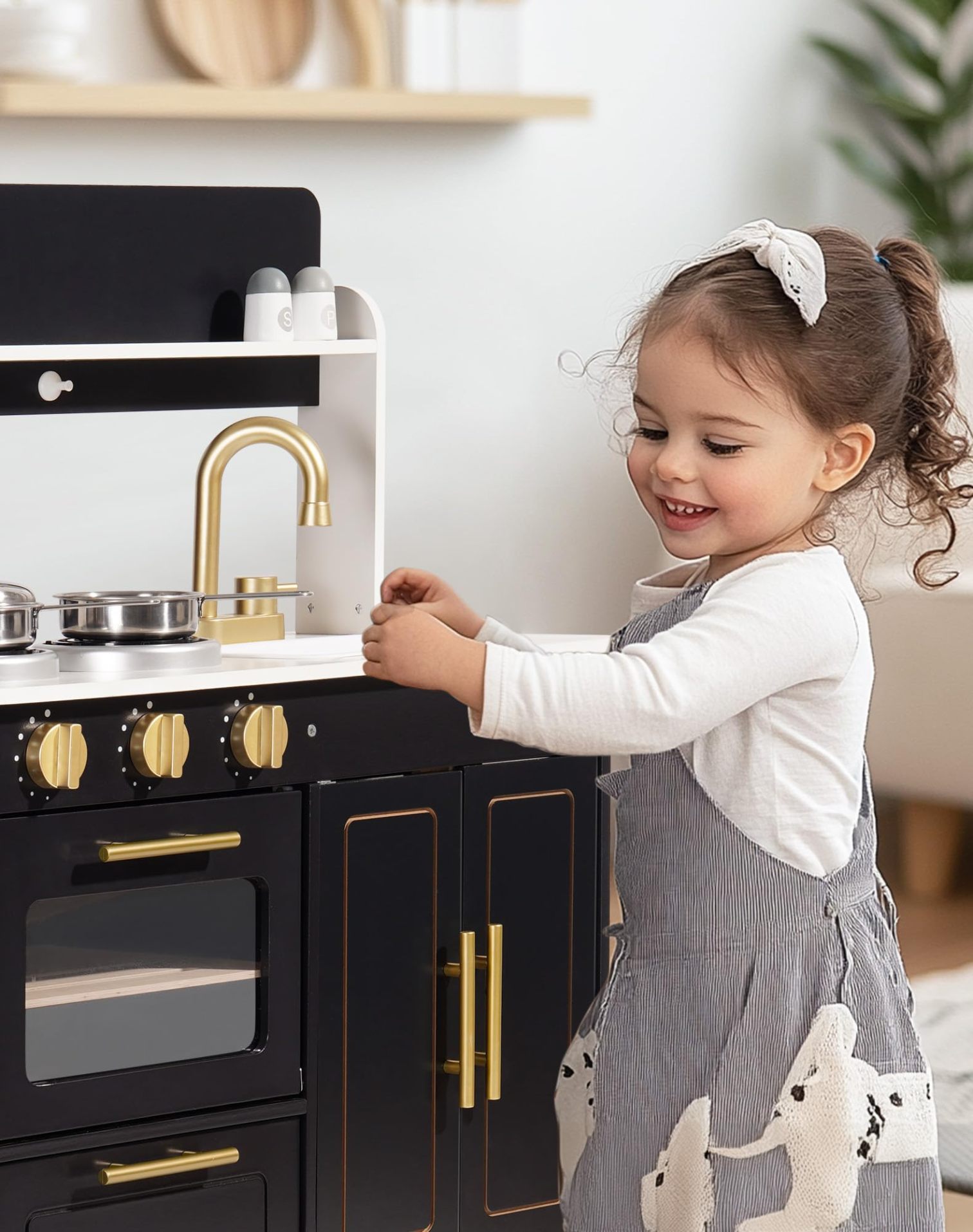 ROBUD Play Kitchen Set - Wooden Marble-Style Kitchen Playset with ...
