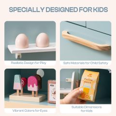 ROBUD Fridge Refrigerator with Ice Dispenser, Wooden Play Fridge ...