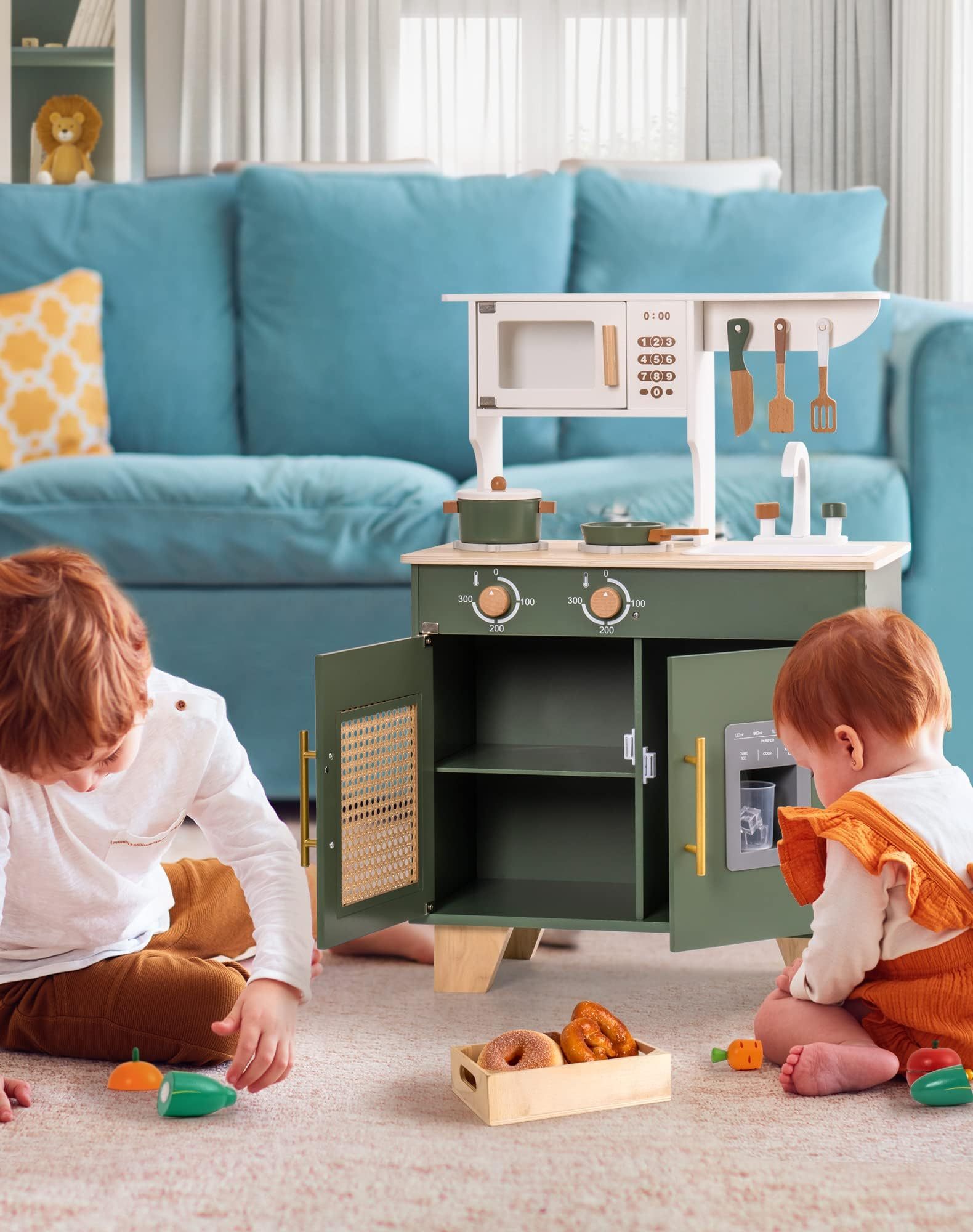 Kids Play Kitchen Set Wooden | Childrens Play Kitchen Toys Vintage ...