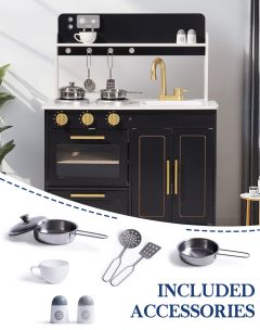 ROBUD Play Kitchen Set - Wooden Marble-Style Kitchen Playset with ...
