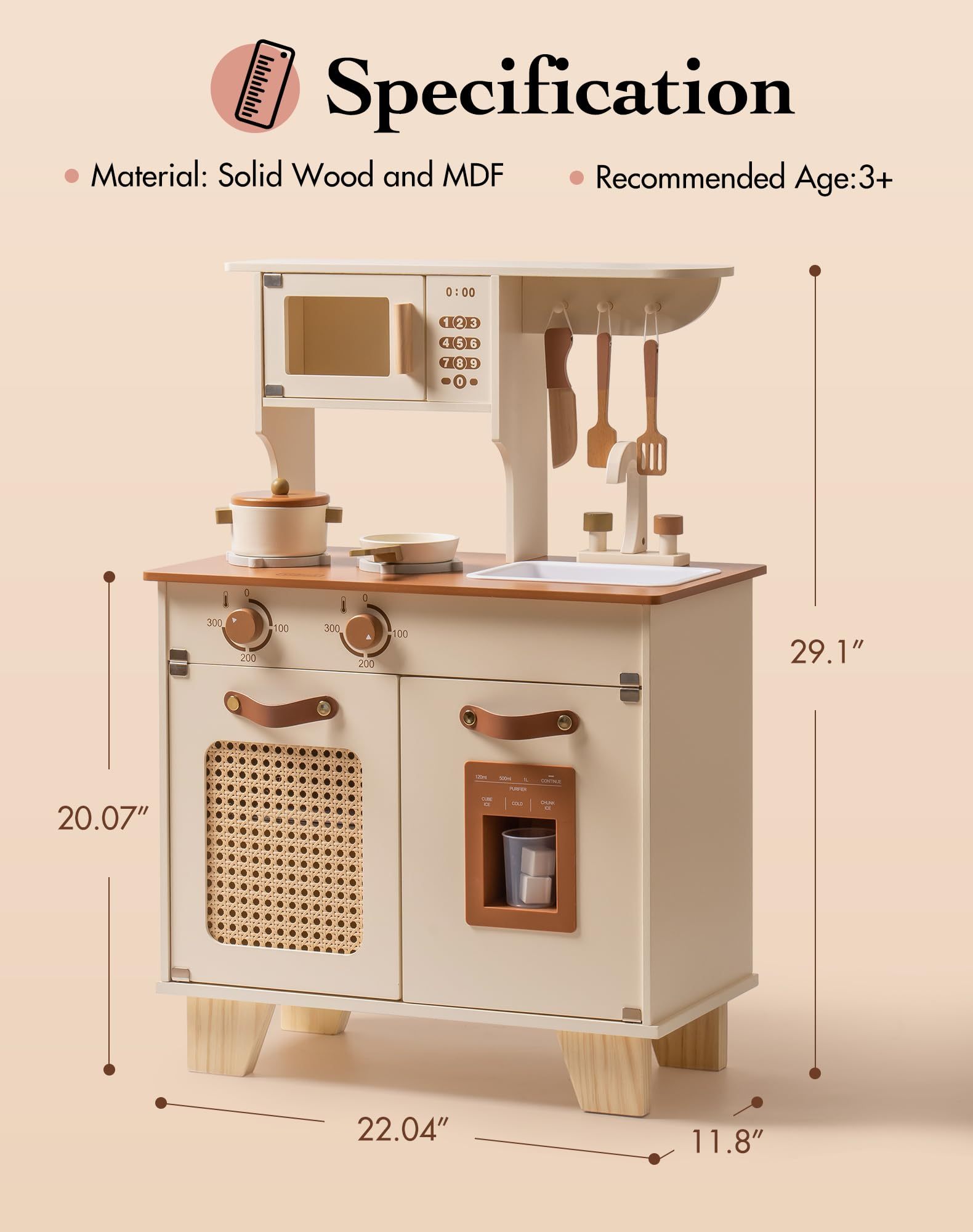 ROBUD Kids Kitchen Playset, Mocha Montessori Wooden Play Kitchen with ...