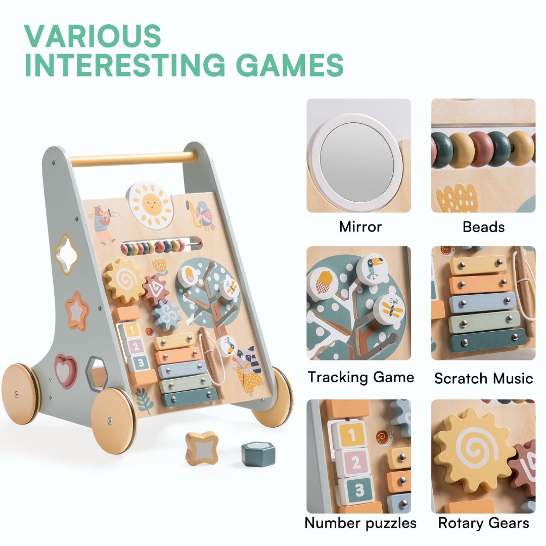 ROBUD Wooden Baby Push Walker with Wheels | Infant Push Walker Toys for ...