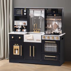 ROBUD Modern Large Play Kitchen Set for Kids Black | Realistic Wooden ...