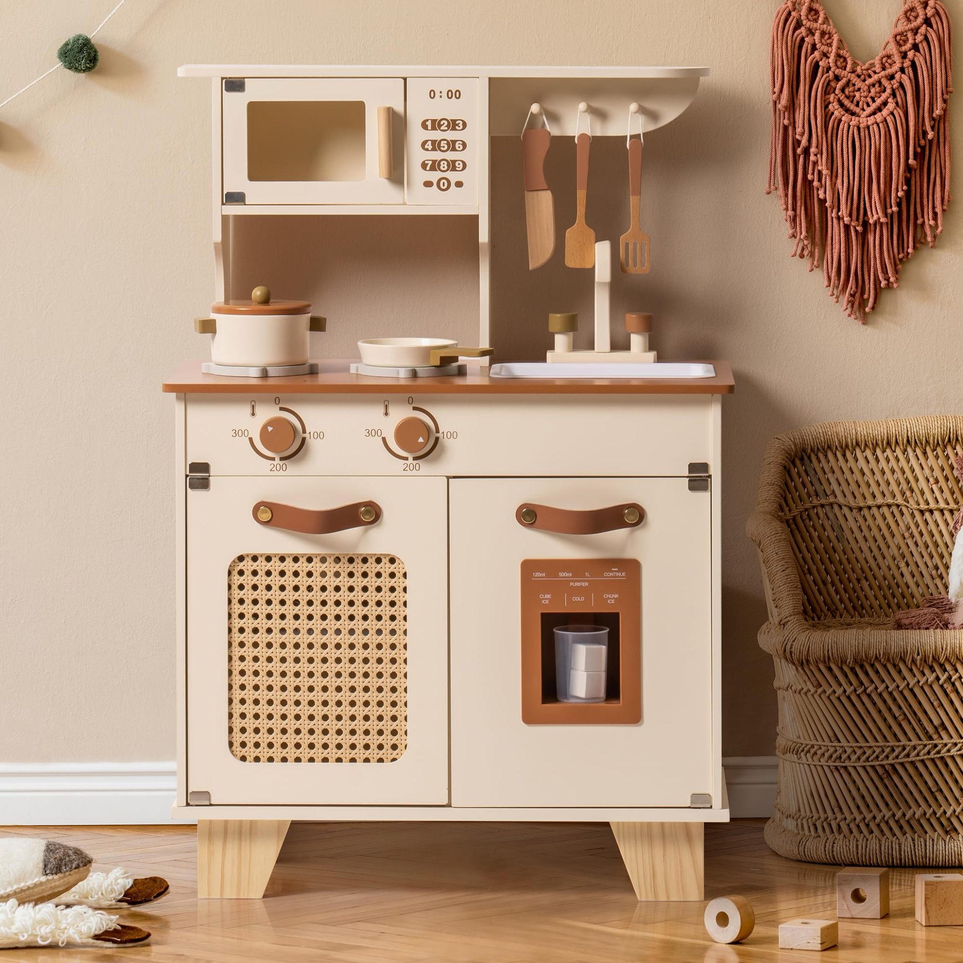 ROBUD Kids Kitchen Playset, Mocha Montessori Wooden Play Kitchen with ...